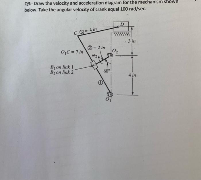 Q3:- Draw the velocity and acceleration diagram for the mechanism shown below. Take the angular ...