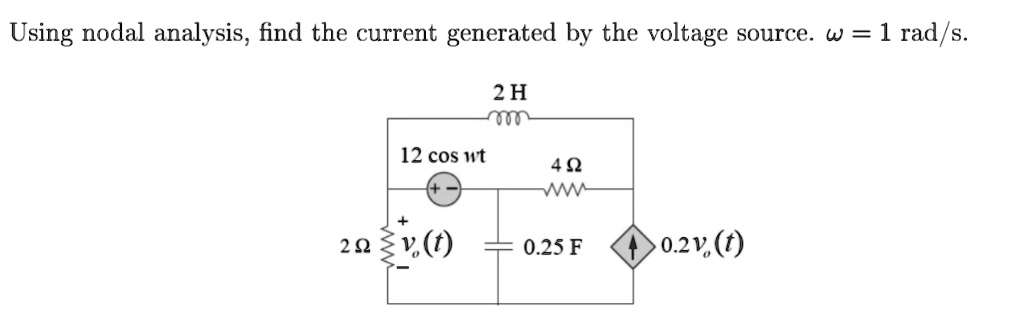 Using nodal analysis, find the current generated by the voltage source ...