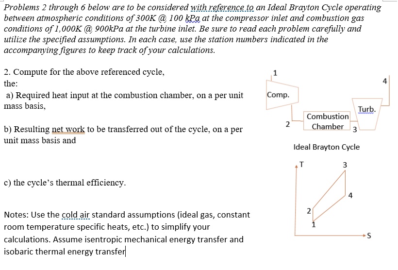 SOLVED: Problems 2 through 6 below are to be considered with reference to an Ideal Brayton Cycle ...