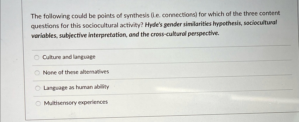 SOLVED: The following could be points of synthesis (i.e. connections ...