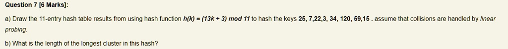 Solved Question 7 6 Marks A Draw The 11 Entry Hash Table Results From Using Hash Function