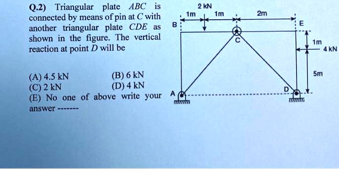 SOLVED: Q.2) Triangular plate ABC connected by means of pin at C with another triangular plate ...