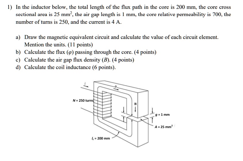 SOLVED: In the inductor below, the total length of the flux path in the core is 200 mm; the core ...