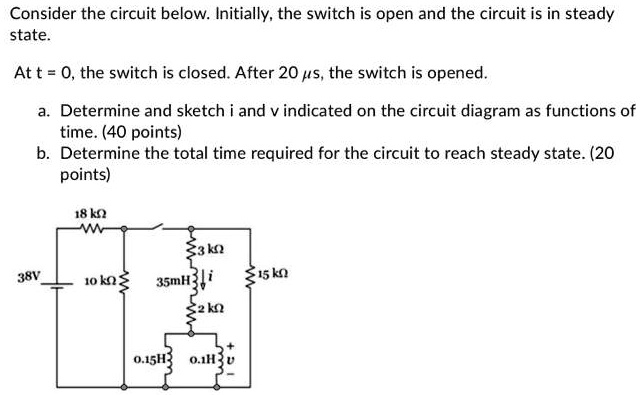 SOLVED: Consider the circuit below: Initially, the switch is open and the circuit is in steady ...