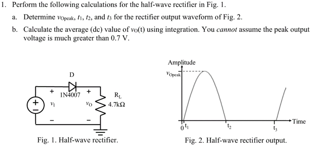 l perform the following calculations for the half wave rectifier in fig l a determine vopeak ti ...