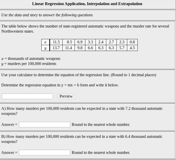 SOLVED: Linear Regression Application; Interpolation and Extrapolation Use the data and story t0 ...