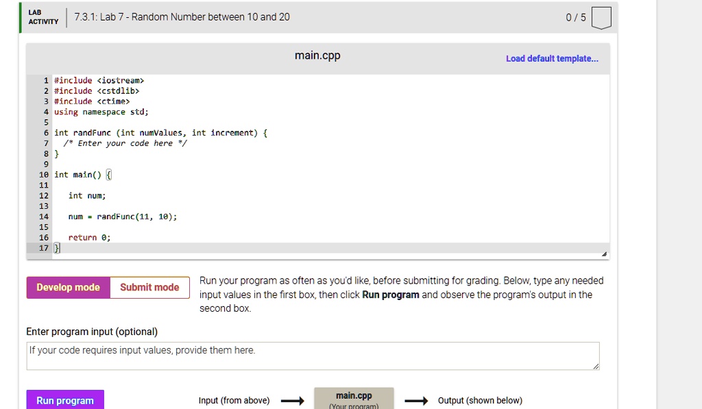 Solved 73 Lab 7 Random Number Between 10 And 20 Create A Function Named Randfunc With Two