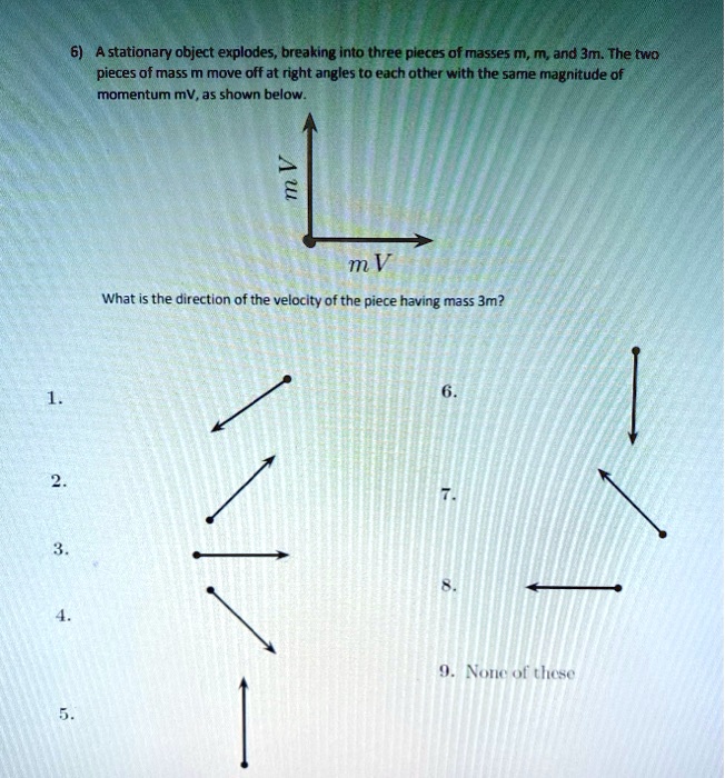 SOLVED: A stationary object explodes, breaking into three pieces of masses m, m, and 3m. The two ...
