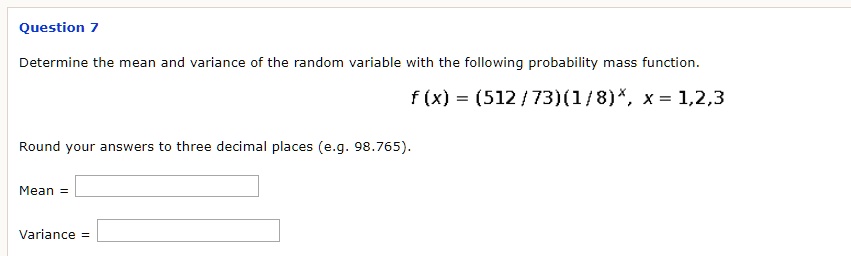 SOLVED:Question Determine the mean and variance of the random variable ...