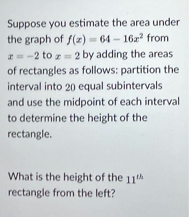 SOLVED:Suppose You estimate the area under the graph of f() 64 I6;2 ...