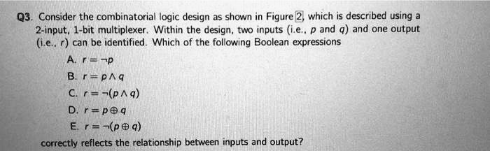 SOLVED: Q3. Consider the combinatorial logic design as shown in Figure 2, which is described ...