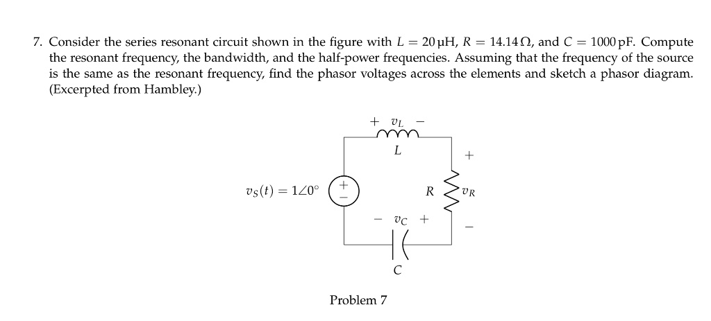 SOLVED: Consider the series resonant circuit shown in the figure with L = 20 Î¼H, R = 14.140 Î ...