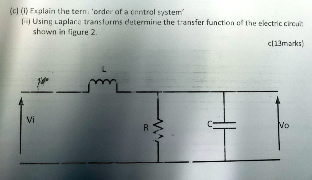 (c) (i) Explain the term 'order of a control system' (ii) Using Laplace ...