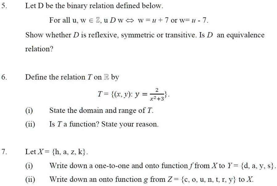 Solved Let D Be The Binary Relation Defined Below 5 For All U W € Zu Dw S W 4 7 Or W U 