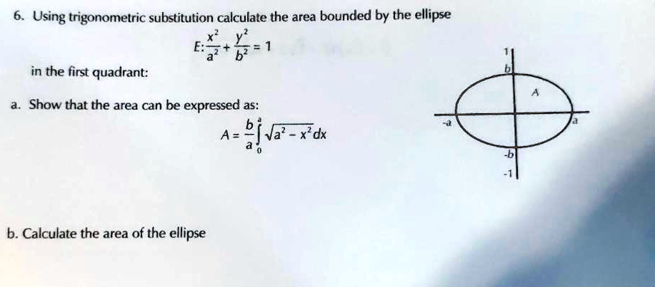 SOLVED: Using trigonometric substitution calculate the area bounded by ...