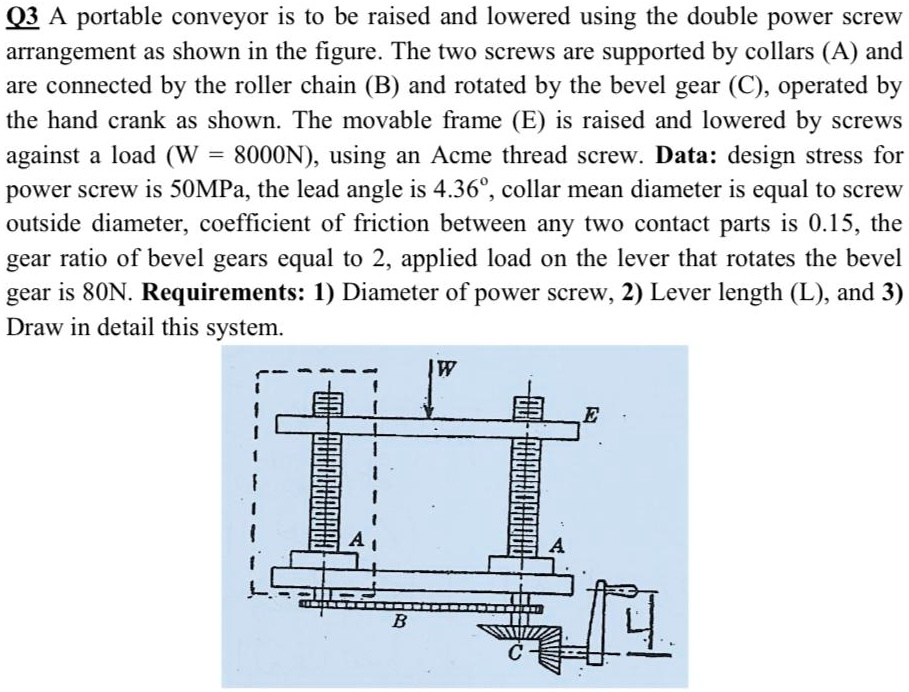SOLVED: Q3 A portable conveyor is to be raised and lowered using the ...