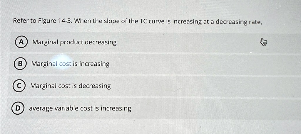 SOLVED: Refer to Figure 14-3. When the slope of the TC curve is ...