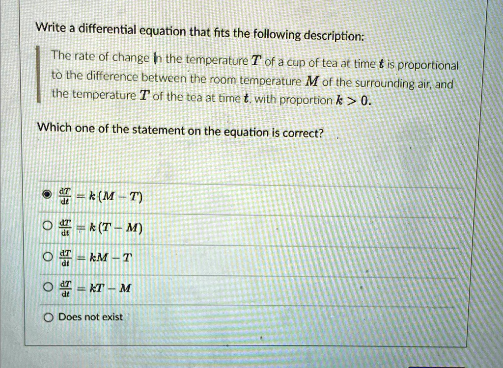 SOLVED: Write a differential equation that fits the following ...