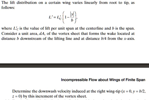 SOLVED: The lift distribution On follows: certain wing varies linearly ...