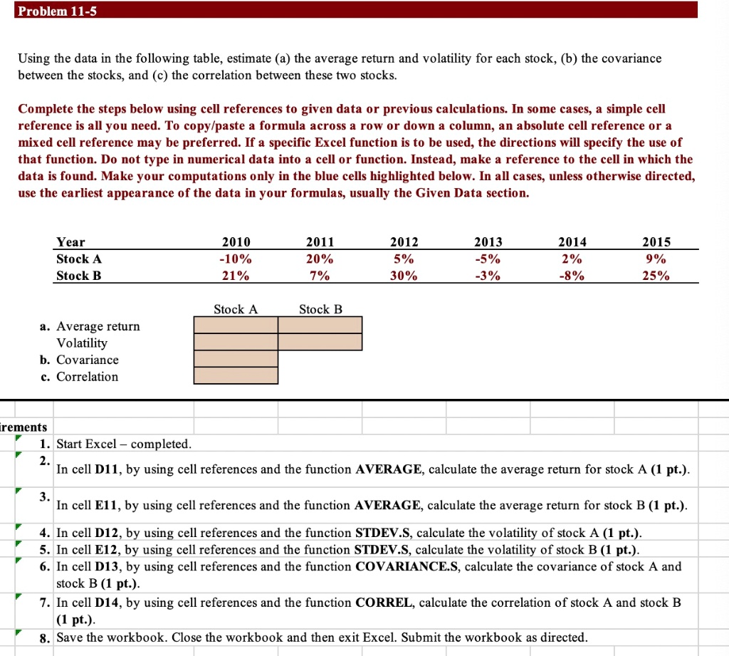 SOLVED: Problem 11-5 Using the data in the following table, estimate (a) the average return and ...