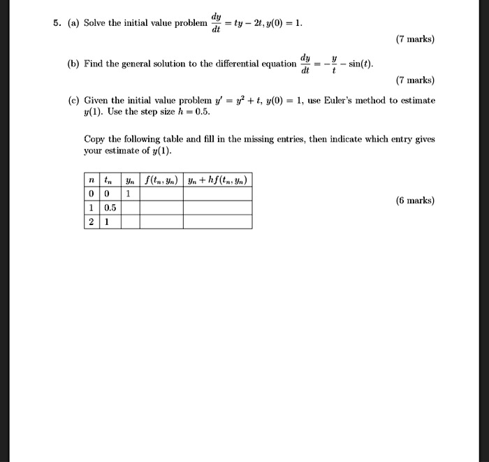 a solve the initial value problem dt ty 2t9o 1 inarks find the general solution to the ...