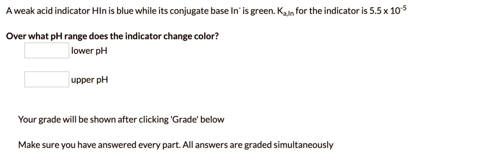 SOLVED: A weak acid indicator Hln is blue while its conjugate base In ...