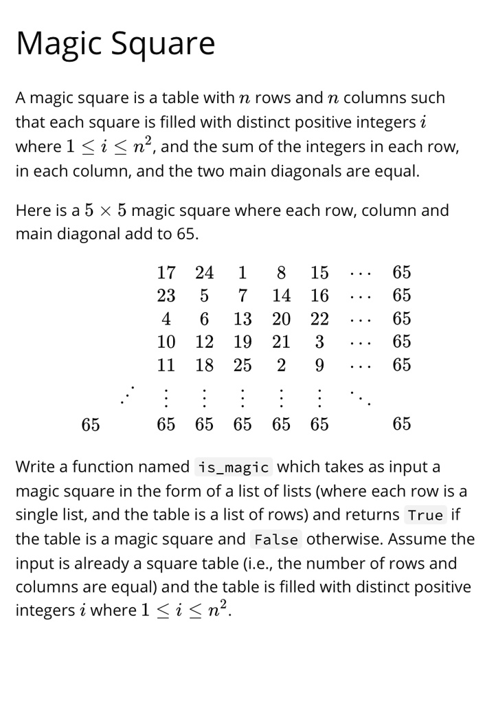 [GET ANSWER] magic square a magic square is a table with n rows and n ...