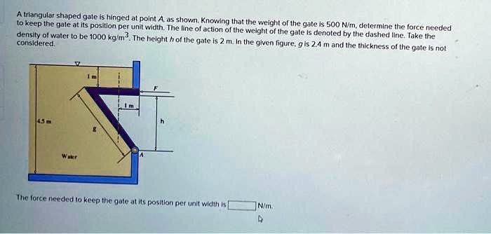 SOLVED: A triangular shaped gate is hinged at point A, as shown ...