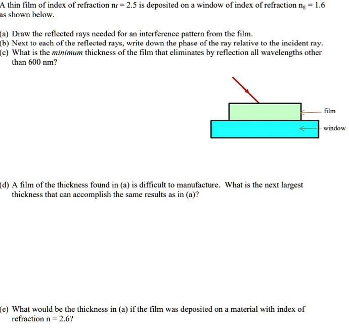a thin film of index of refraction nf 25 is deposited on window of ...