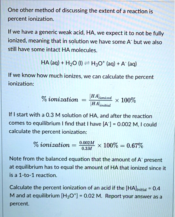 SOLVED: One other method of discussing the extent of a reaction is ...