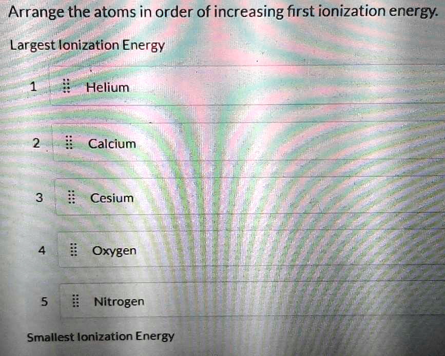 Solved Arrange The Atoms In Order Of Increasing First Ionization