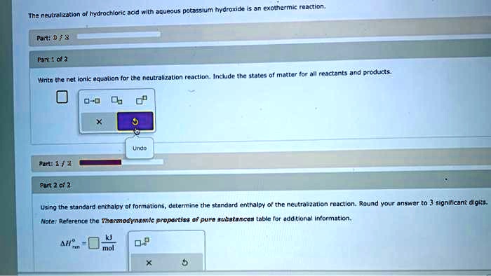 SOLVED: The neutralization of hydrochloric acid with aqueous potassium ...