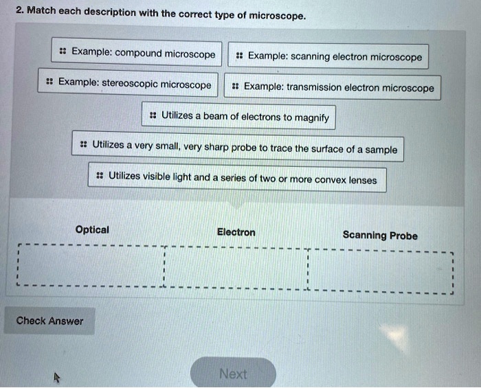 2 match each description with the correct type of microscope example ...