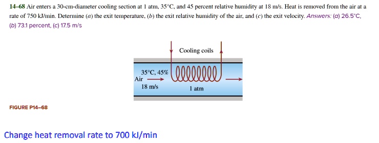 SOLVED: 1468 Air enters a 30-cm-diameter cooling section at 1 atm, 35C, and 45 percent relative ...