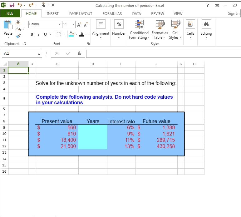 Solved Calculating The Number Of Periods In Excel File Home Insert Page Layout Formulas Data