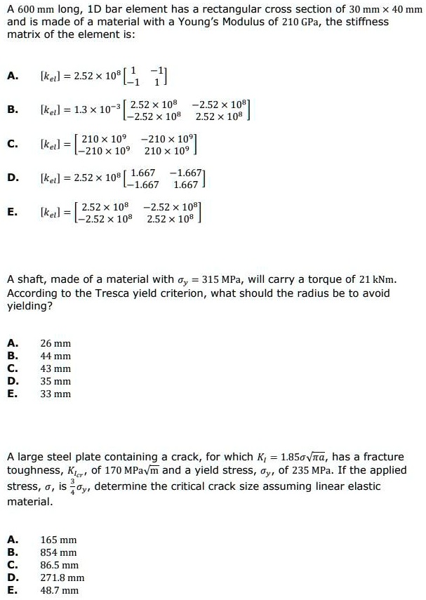 SOLVED: A 600 mm long, 1D bar element has a rectangular cross section ...