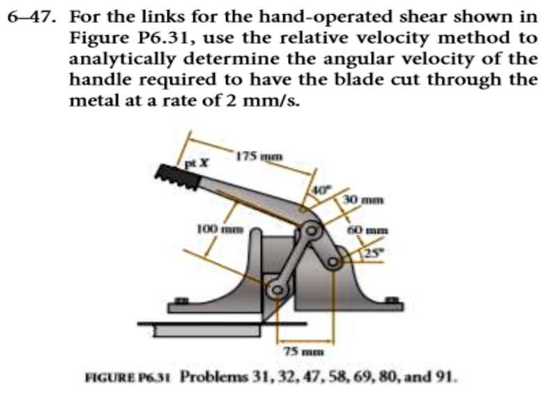 SOLVED: For the links for the hand-operated shear shown in Figure P6.31, use the relative ...