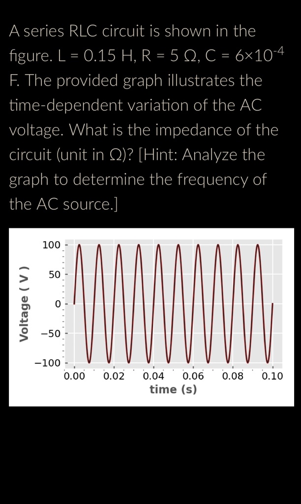 a series rlc circuit is shown in the figure l 015 h r 5 c 6104 f the ...