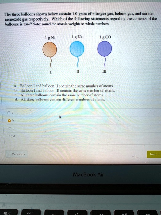 SOLVED: The three balloons shown below contain grams of nitrogen gas ...