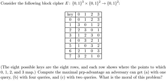 SOLVED: Consider the following block cipher E:0,10,10,1 key 1 2 3 0 0 1 2 3 3 0 2 2 2 3 0 2 0 3 ...
