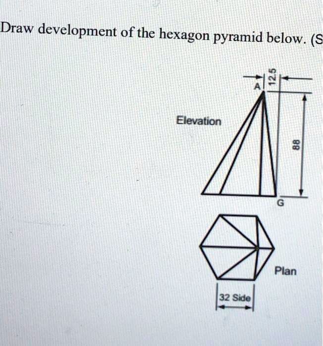 SOLVED: Draw development of the hexagon pyramid below.( Elevation 88 Plan 32 Side