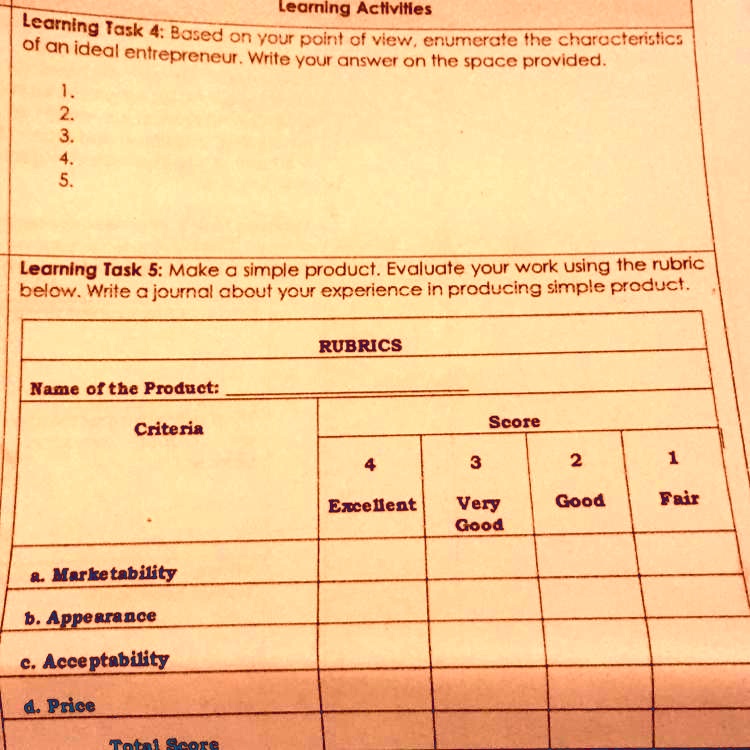 SOLVED: Learning Task 5: Make a simple product. Evaluate your work ... SOLVED: Learning Task 5: Make a simple product. Evaluate your work ...