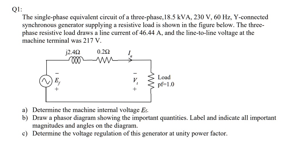 Q1: The single-phase equivalent circuit of a three-phase, 18.5 kVA, 230 V, 60 Hz, Y-connected ...