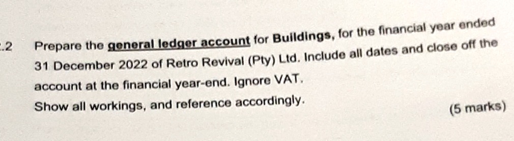 prepare the general ledger account for buildings, for financial year ended 31 December 2022 of ...