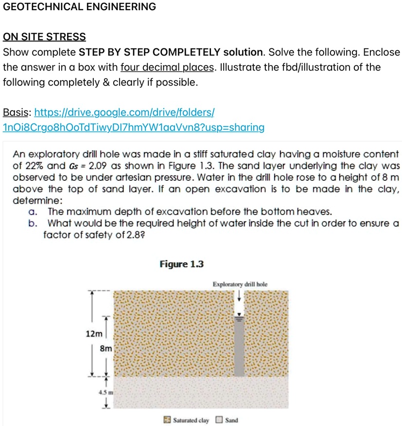 SOLVED: GEOTECHNICAL ENGINEERING ON-SITE STRESS: Step-by-Step Solution Solve the following ...