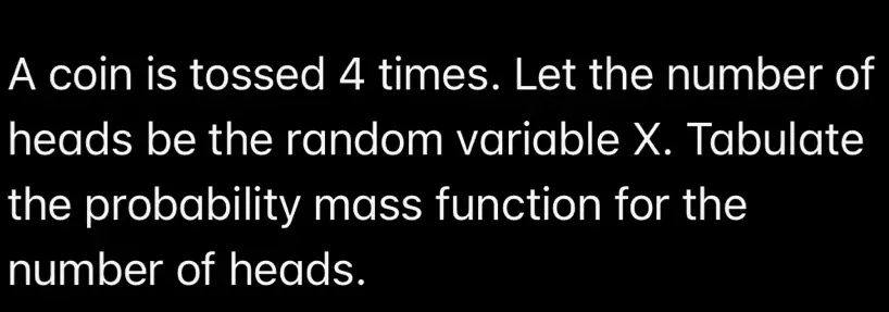 A coin is tossed 4 times. Let the number of heads be the random ...