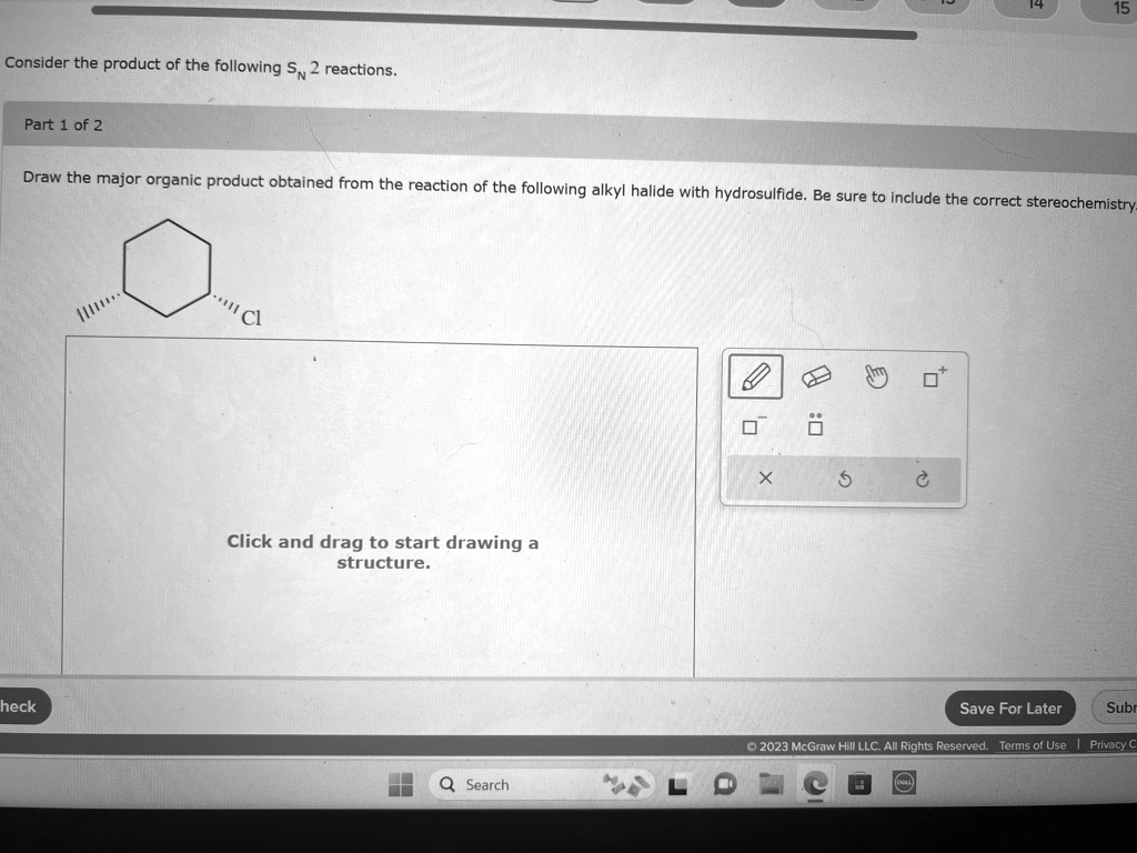 Consider the product of the following SN2 reactions. Part 1 of 2 Draw the major organic product ...