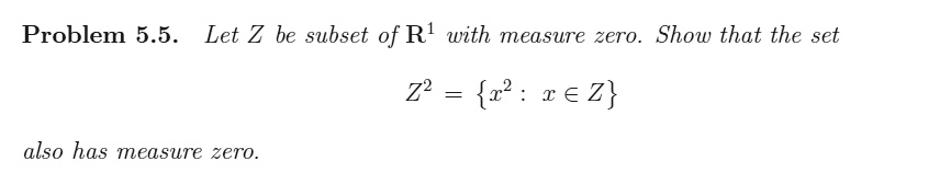 problem 55 let z be subset of rl with measure zero show that the set 22 12 1e2 also has measure ...
