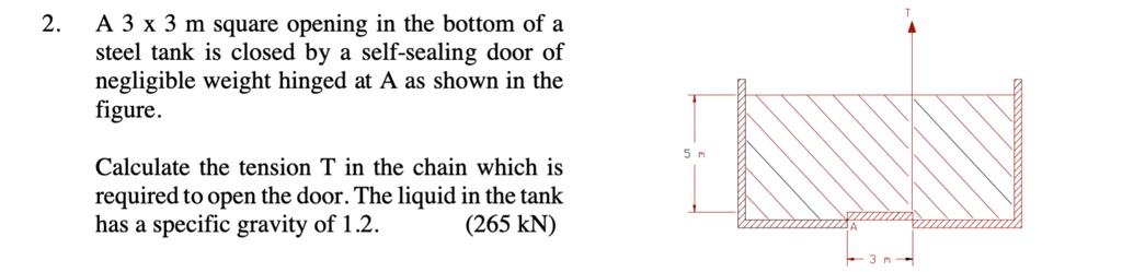 SOLVED: 2. A 3 x 3 m square opening in the bottom of a steel tank is ...