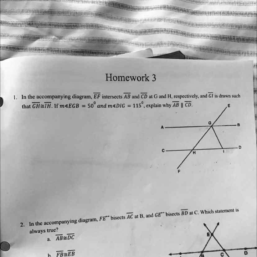 SOLVED: 'In the accompanying diagram, EF intersects AB and CD at G and H, respectively, and GI ...